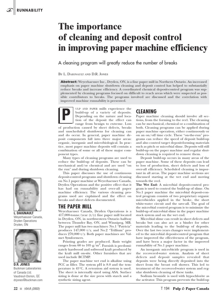 Paper Machine Cleaning Improves Efficiency | PDF | Sodium Bicarbonate ...