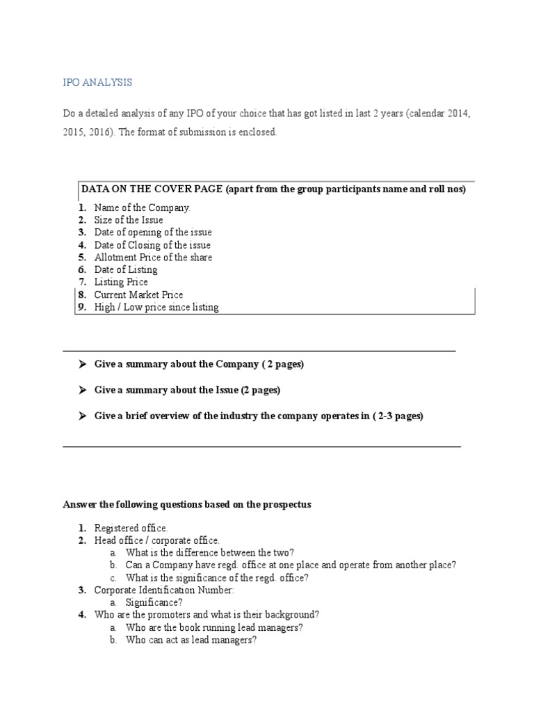 Ipo Analysis V1 | Initial Public Offering | Stocks