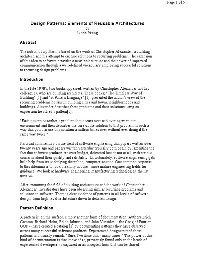 Design Patterns: Elements of Reusable Architectures | PDF