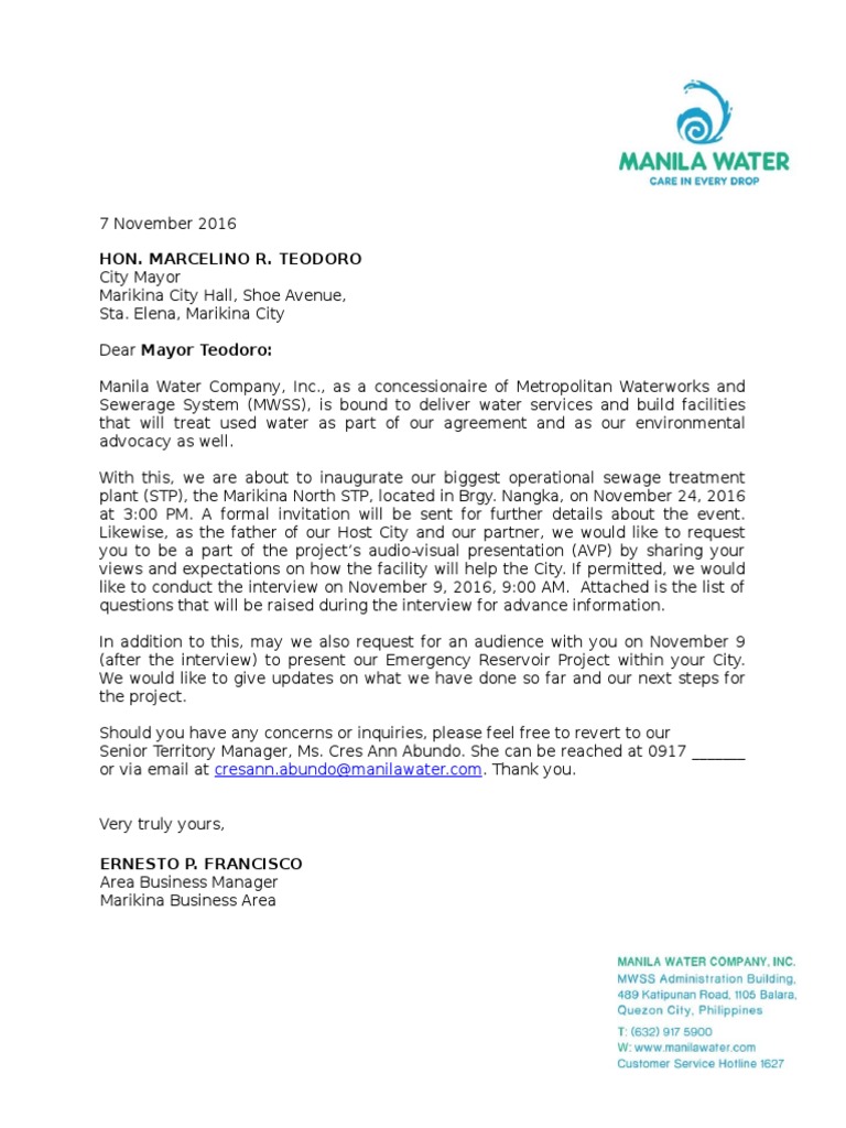 Letter To Mayor Marcy - Inauguration 110716 Final | PDF | Sanitary ...