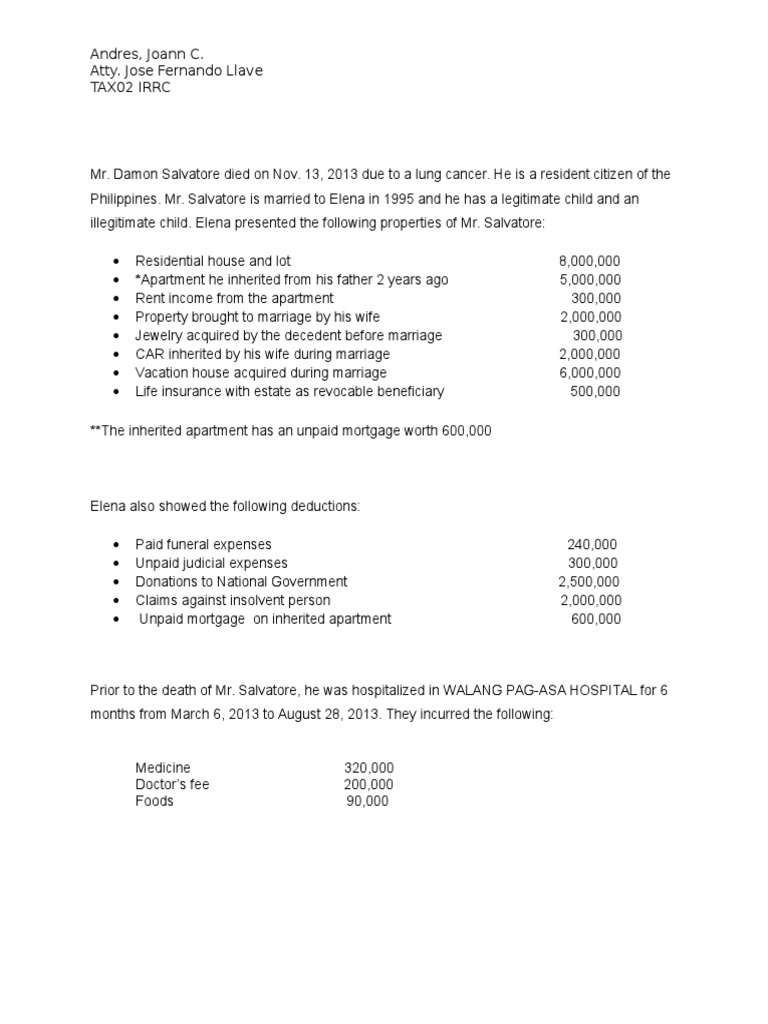 Estate Tax Sample | PDF | Tax Deduction | Estate Tax In The United States