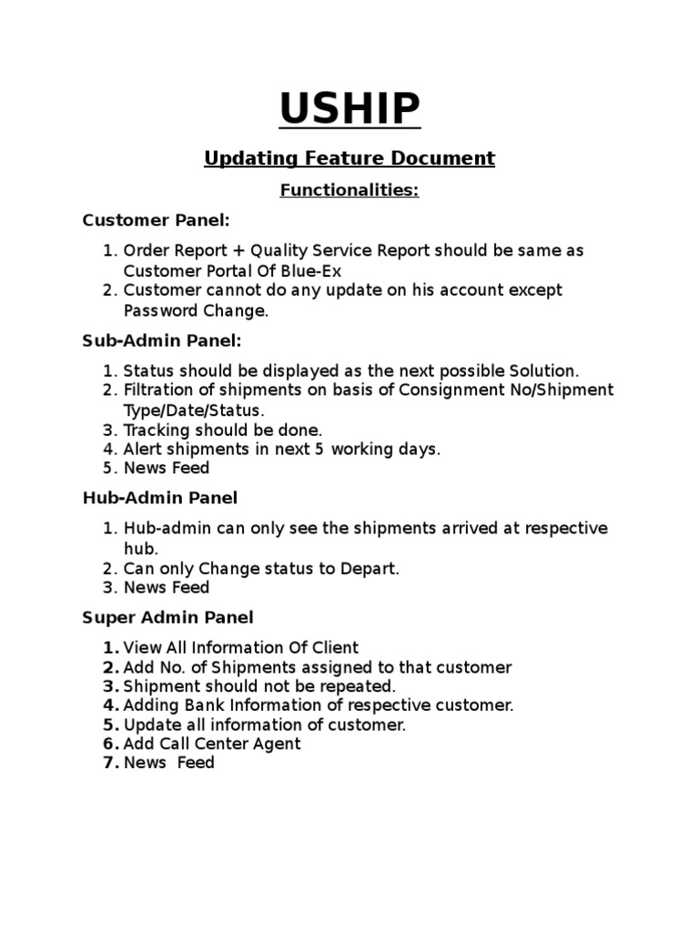Uship: Updating Feature Document | PDF | Finance & Money Management
