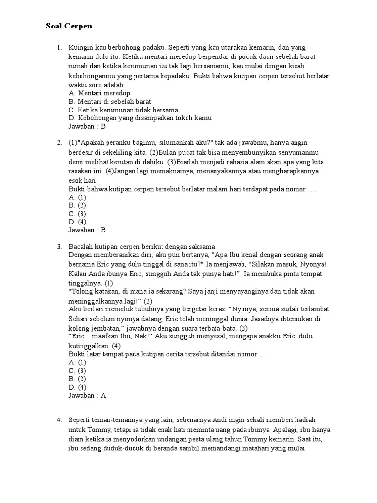 Soal Cerpen 2 | PDF | Fiksi Umum