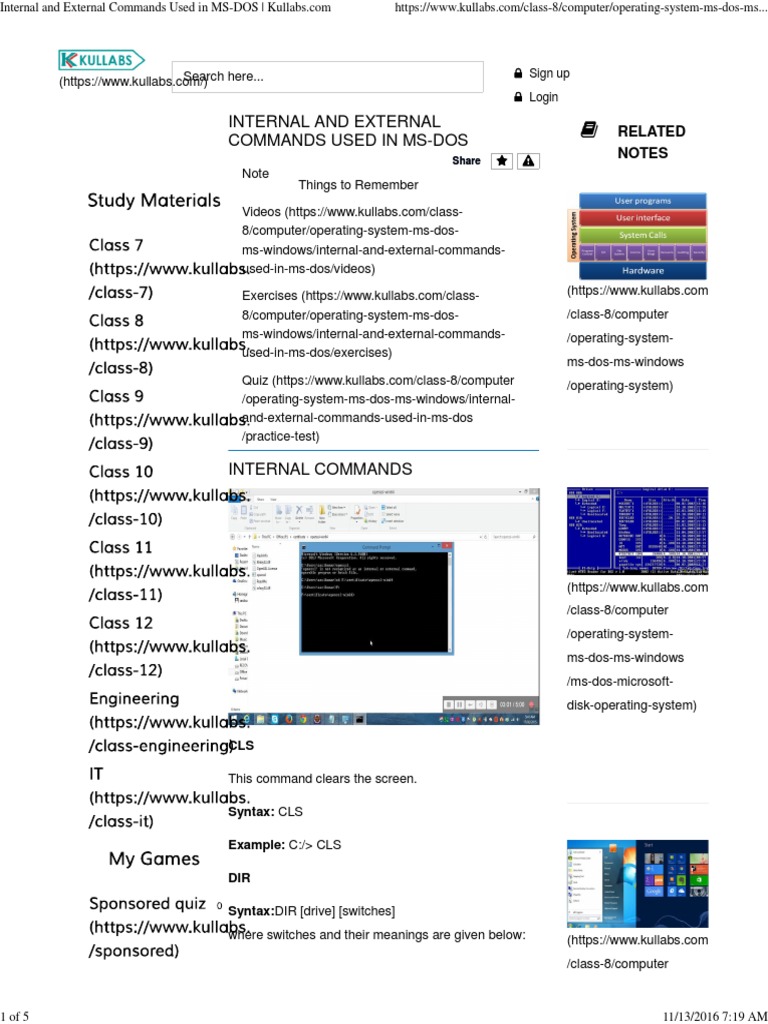 Internal and External Commands Used in MS-DOS _ Kullabs | Filename | Computer File