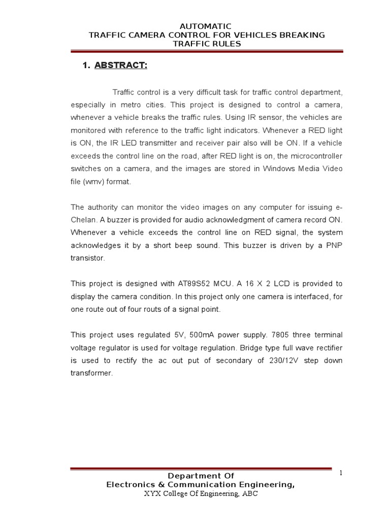Automatic Traffic Camera Control For Vehicles Breaking Traffic Rules ...