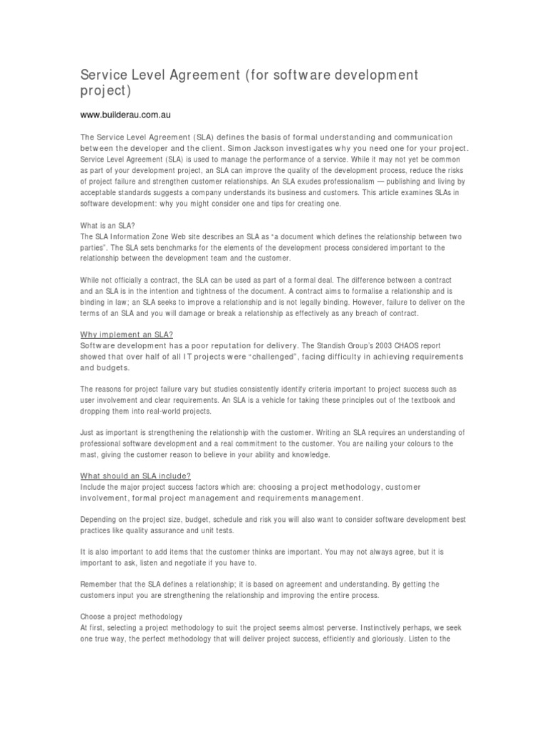 Service Level Agreement | PDF | Service Level Agreement | Software ...