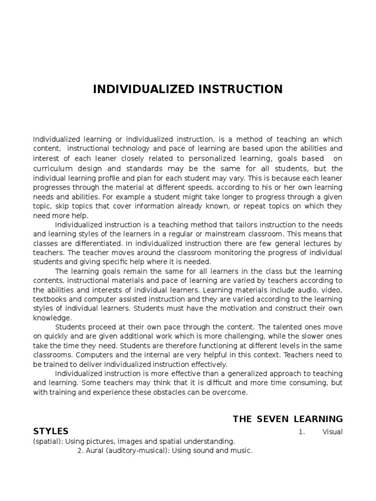 Individualized Learning or Individualized Instruction | PDF ...