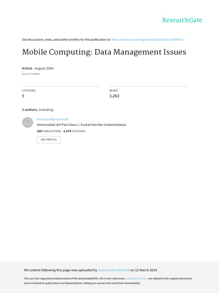 Mobile Computing Data Management Issues | PDF | Cellular Network | Acid
