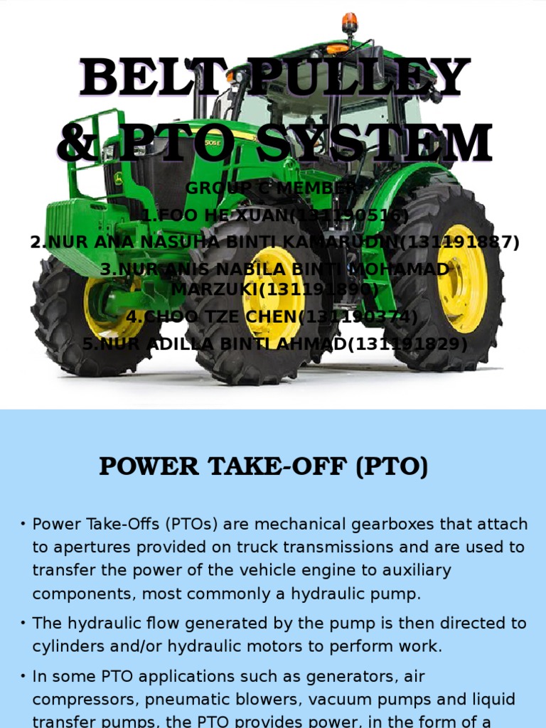 Pto Presentation | PDF | Transmission (Mechanics) | Belt (Mechanical)