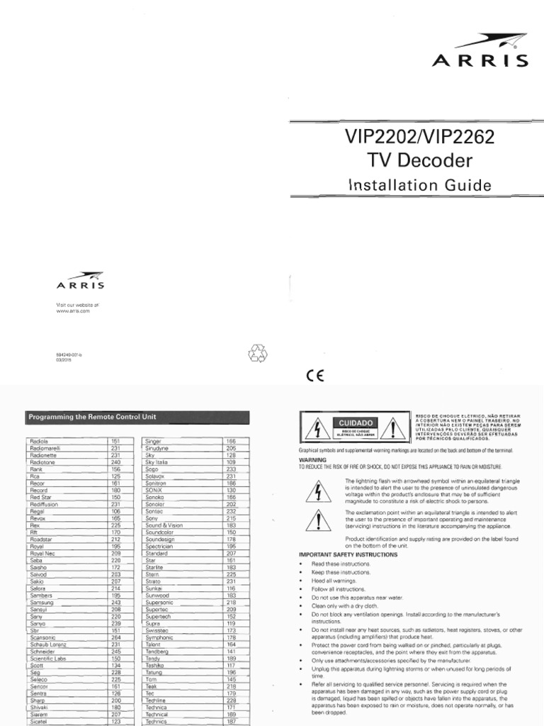 Arris VIP2202-VIP2262 TV Decoder | PDF