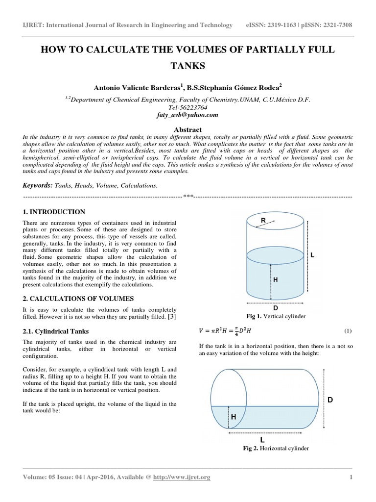 How To Calculate The Volumes of Partially Full Tanks | PDF