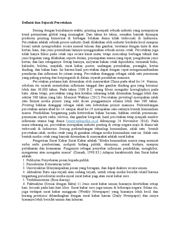 Definisi Dan Sejarah Percetakan | PDF | Sejarah