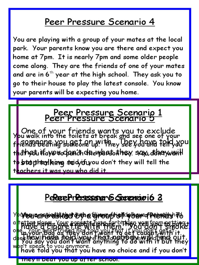 Peer Pressure Scenario Cards | PDF | Language Arts & Discipline | Wellness