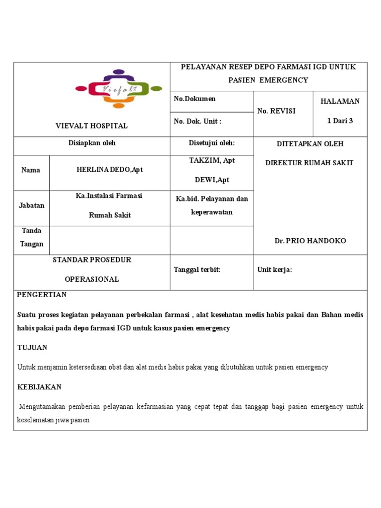 Sop Pelayanan Farmasi Di Ugd | PDF