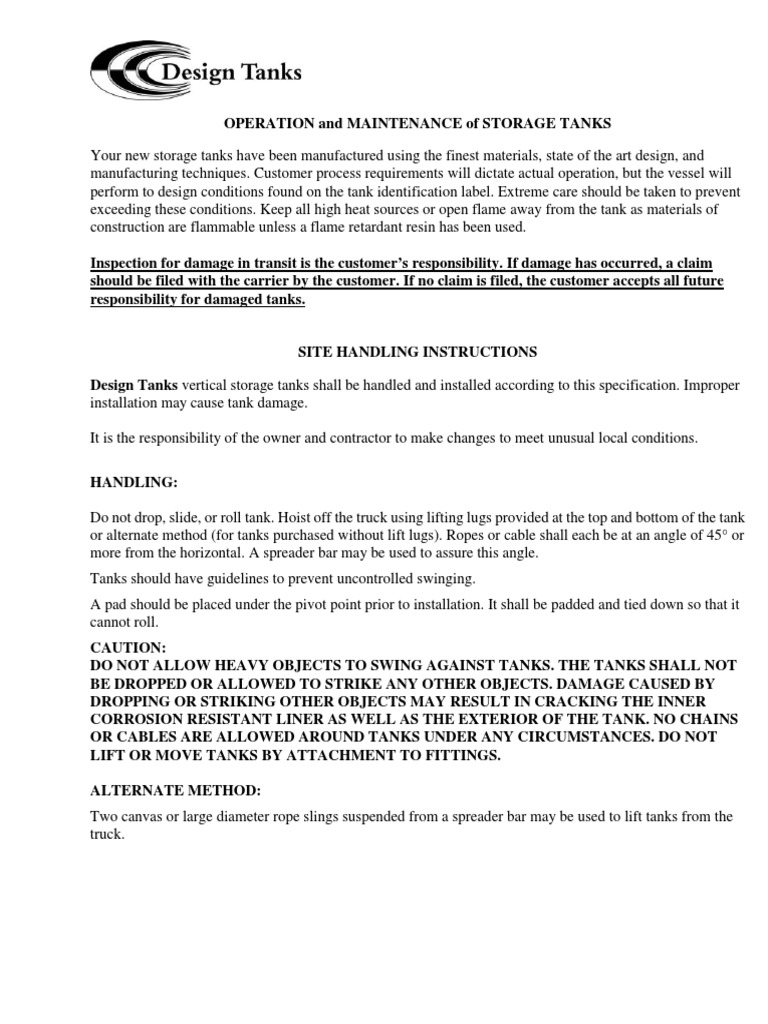 Storage Tank Operation and Maintenance Guide | PDF | Pipe (Fluid ...