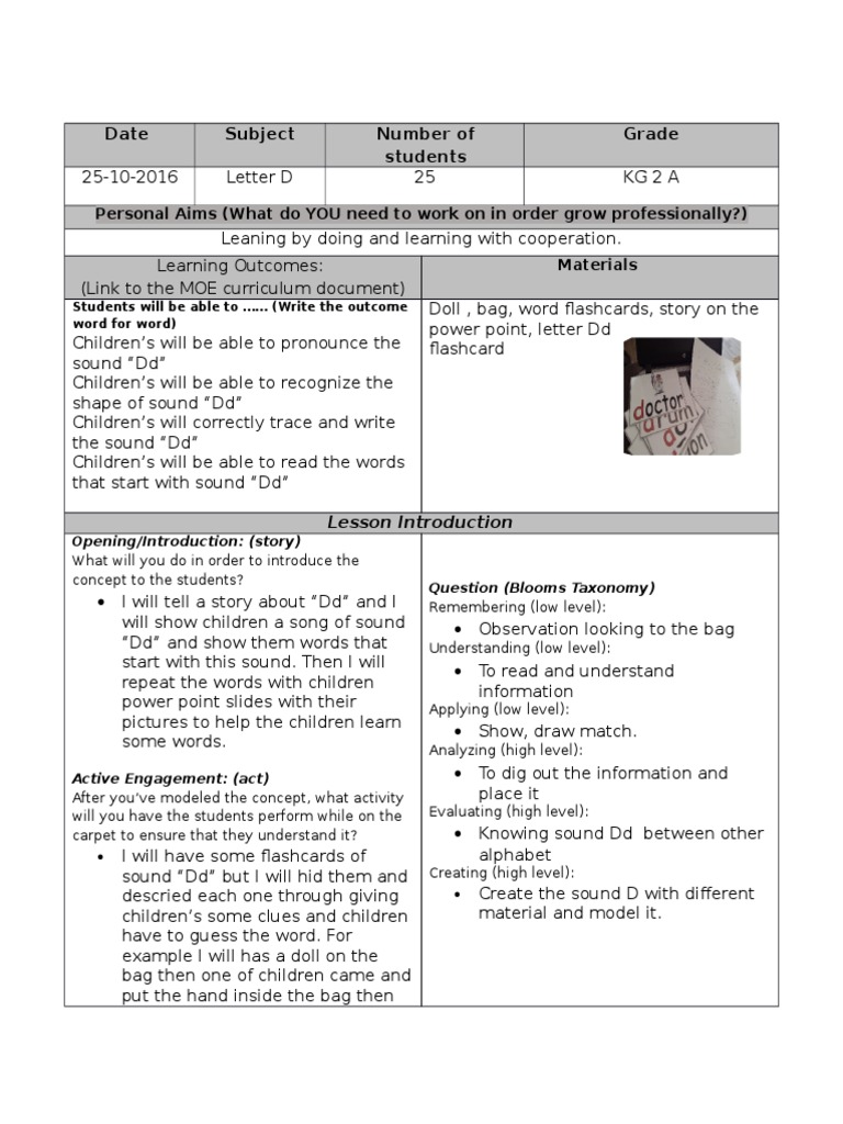 Lesson Plan English Letter D | PDF | Education Theory | Teaching