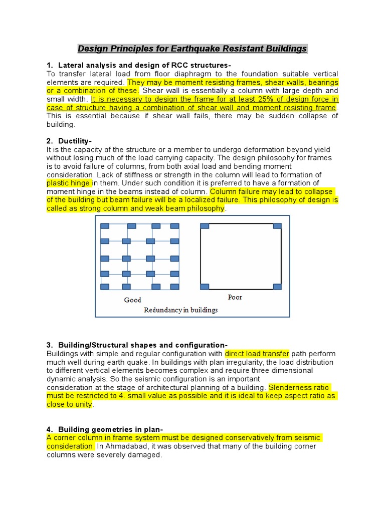 Design Principles For Earthquake Resistant Buildings: 1. Lateral ...