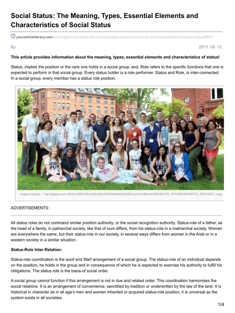 Social Status The Meaning Types Essential Elements and Characteristics ...