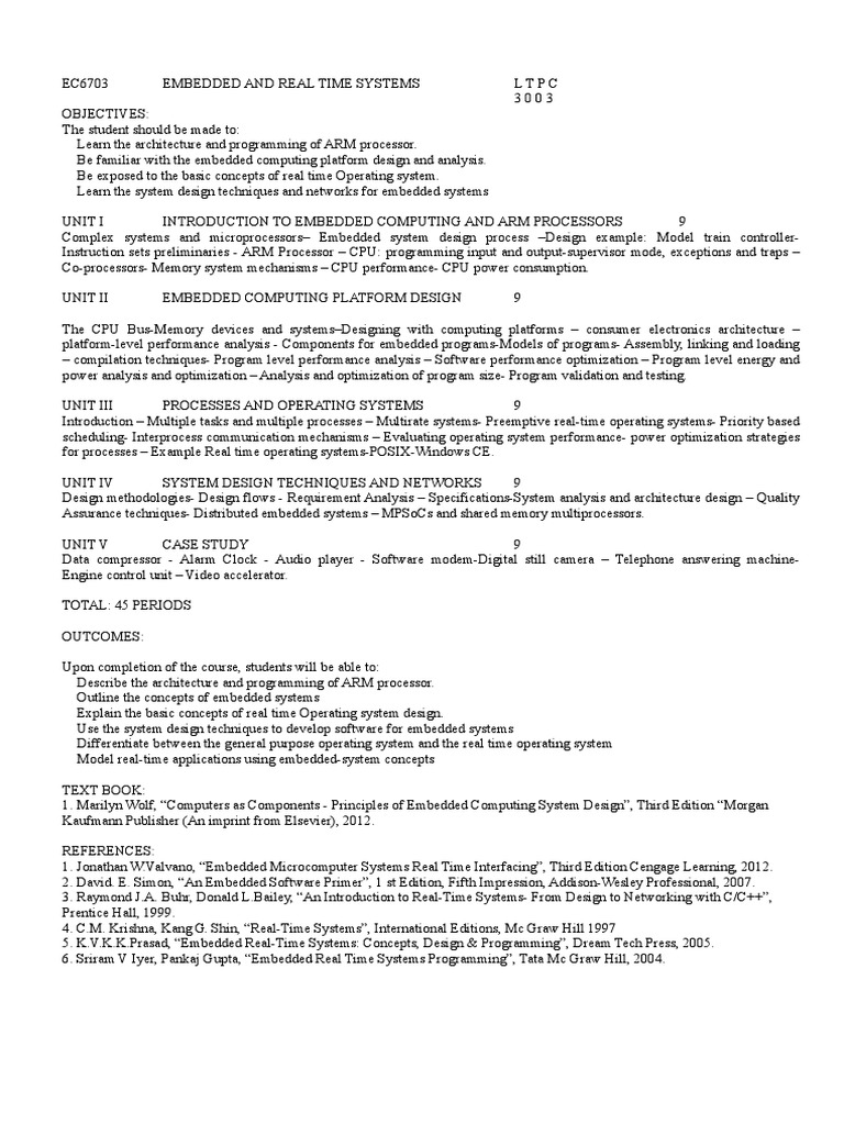 Ec6703 Embedded and Real Time Systems | PDF | Embedded System | Central Processing Unit