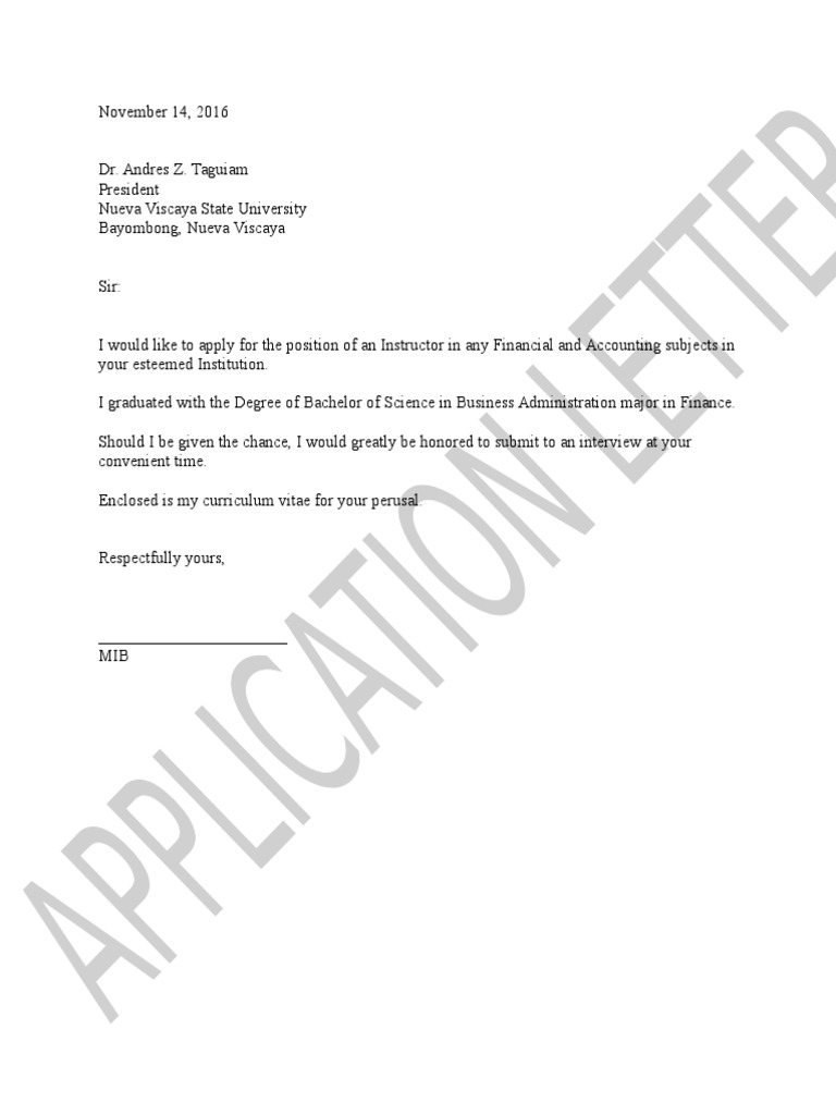 MIB Application Letter | PDF