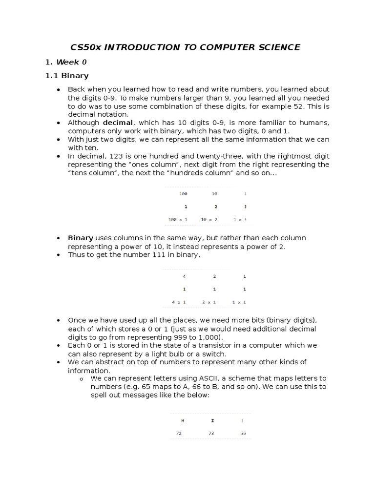 Cs50x Introduction To Computer Science 1 Week 0 11 Binary Pdf Algorithms Rgb Color Model 6055