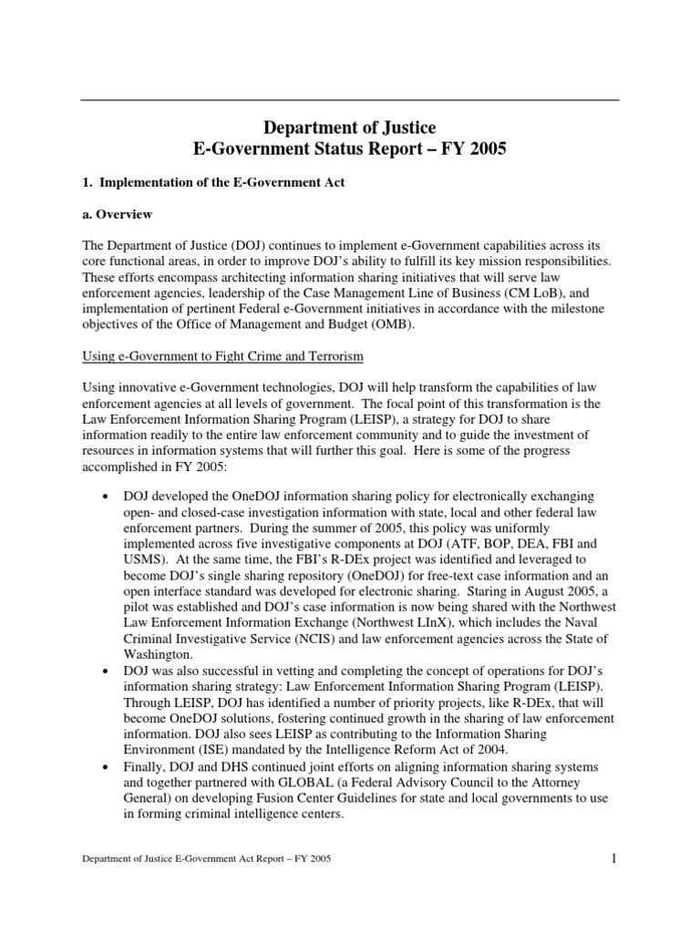 Department of Justice E-Government Status Report - FY 2005 | PDF ...