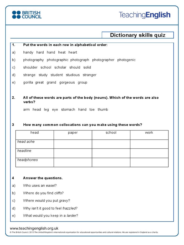 Dictionary Skills Quiz | PDF
