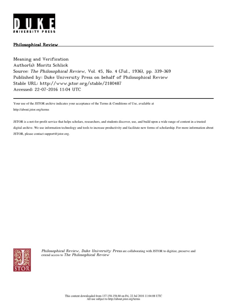 Schlick on Meaning and Verification | PDF | Empiricism | Hypothesis