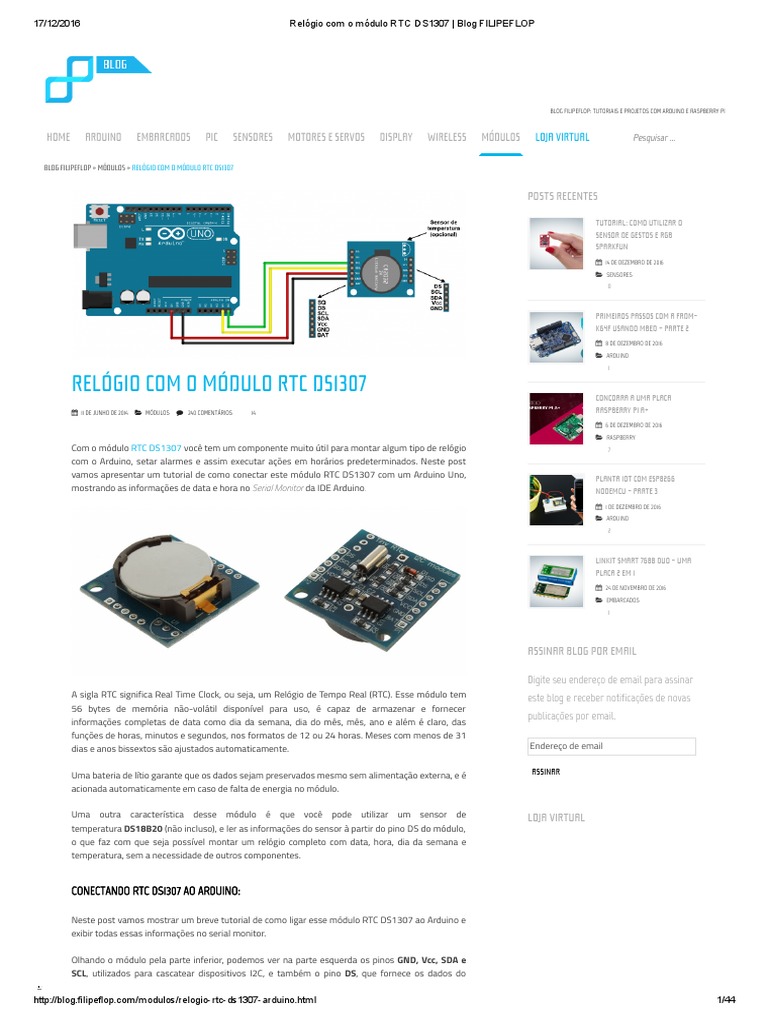 Relógio Com o Módulo RTC DS1307 _ Blog FILIPEFLOP | PDF | Arduino ...