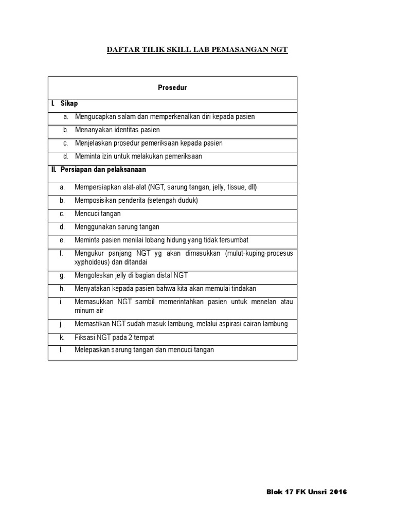 Daftar Tilik Skill Lab NGT | PDF | Sains & Matematika