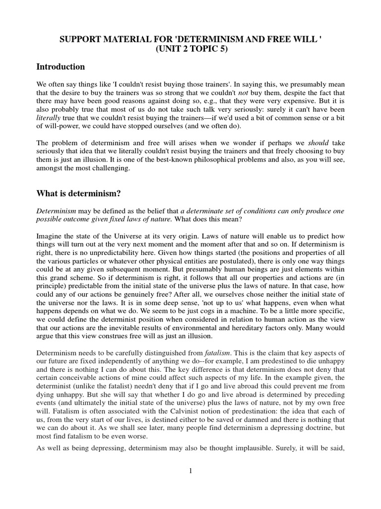 Determinism and Free Will PDF | PDF | Self-Improvement