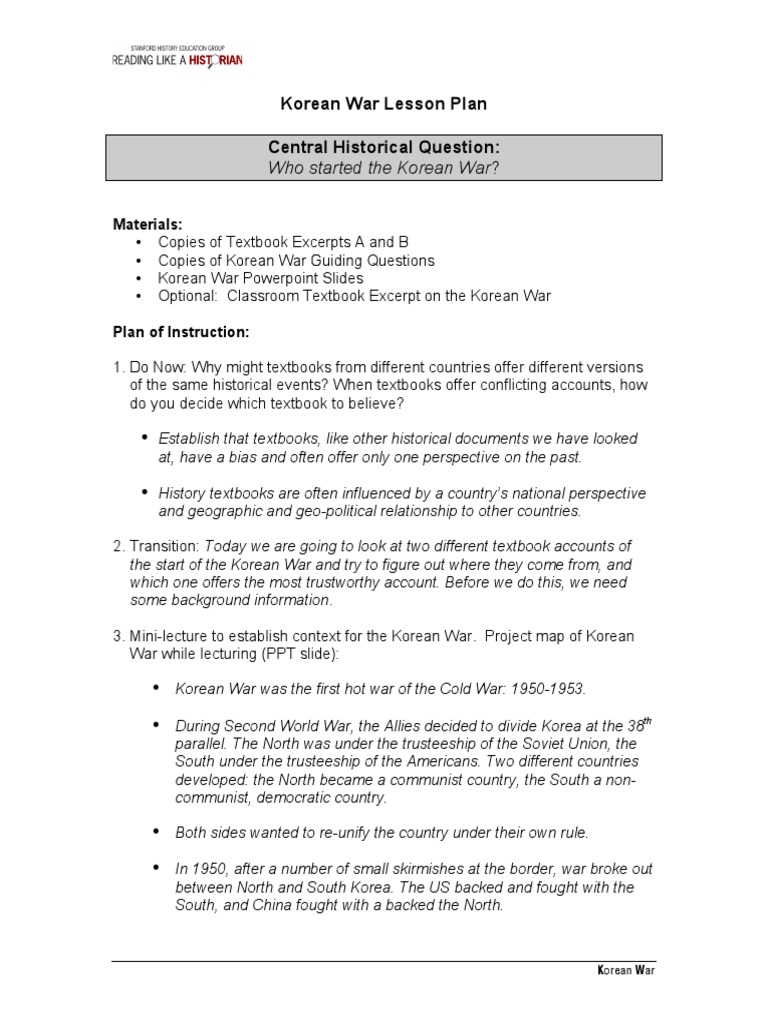 Korean War Lesson Plan PDF | PDF