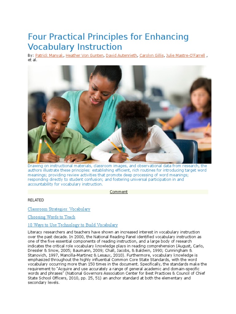 Four Practical Principles For Enhancing Vocabulary Instruction | PDF ...