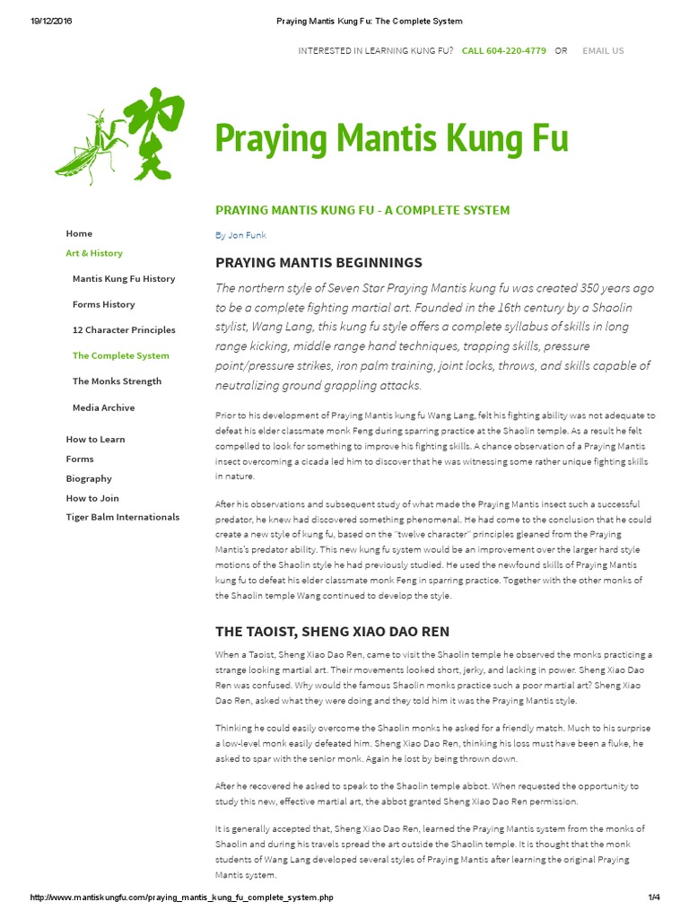 Complete Guide to Praying Mantis Kung Fu | PDF | Wing Chun | Chinese ...
