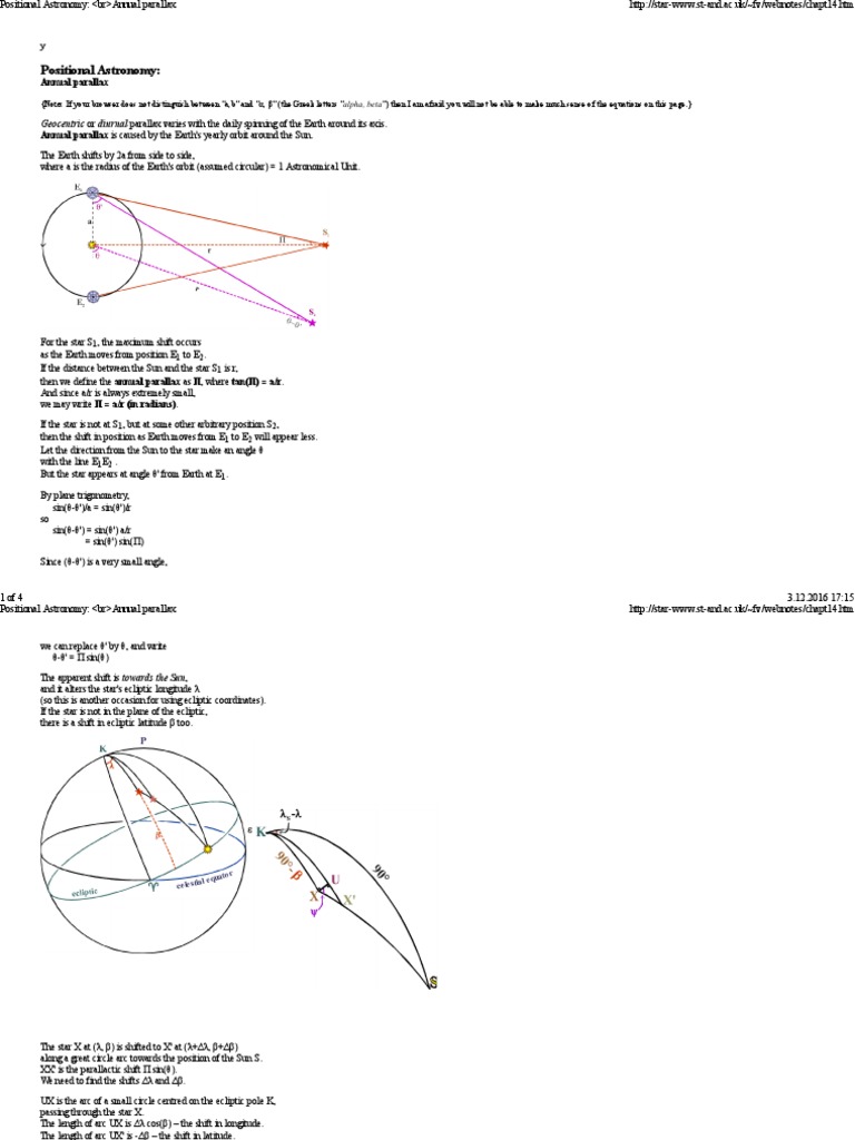 Positional Astronomy BR Annual Parallax | PDF | Trigonometric Functions ...