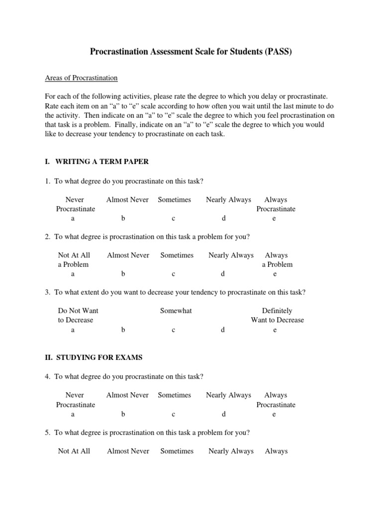 Procrastination Academic Scale Student | Procrastination | Professional ...