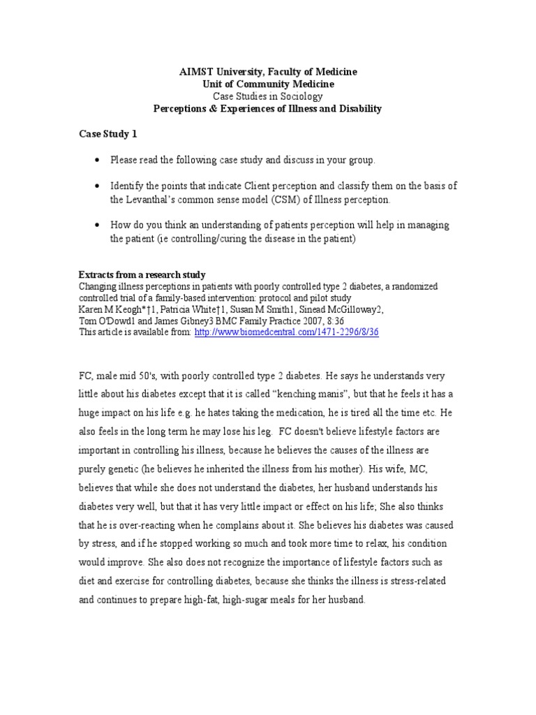 Illness Perception Case Study STD | PDF | Hiv/Aids | Medical Humanities