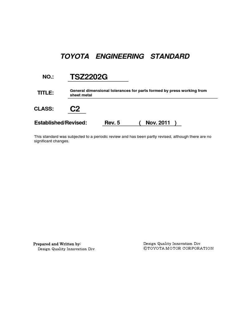 TSZ2202G General Tolerances | Engineering Tolerance | Sheet Metal