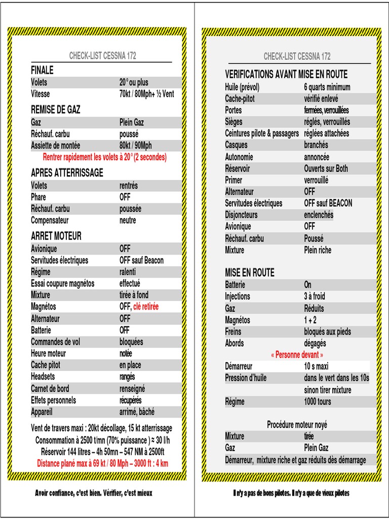 Checklist Cessna 172 en Français | PDF | Décollage | Aviation