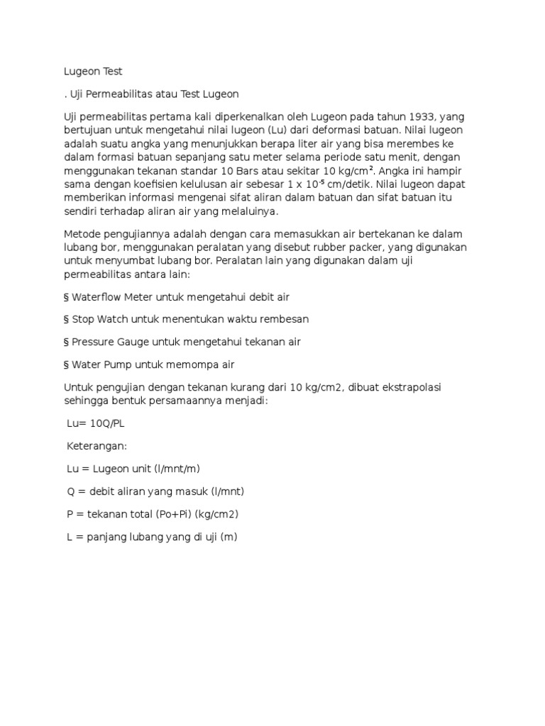 Lugeon Test | PDF | Sains & Matematika