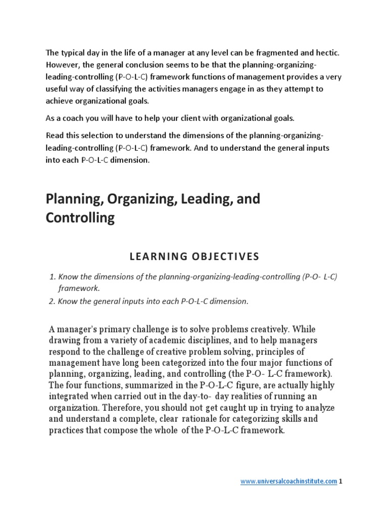 3 Planning Organizing Leading Controlling | PDF | Leadership ...