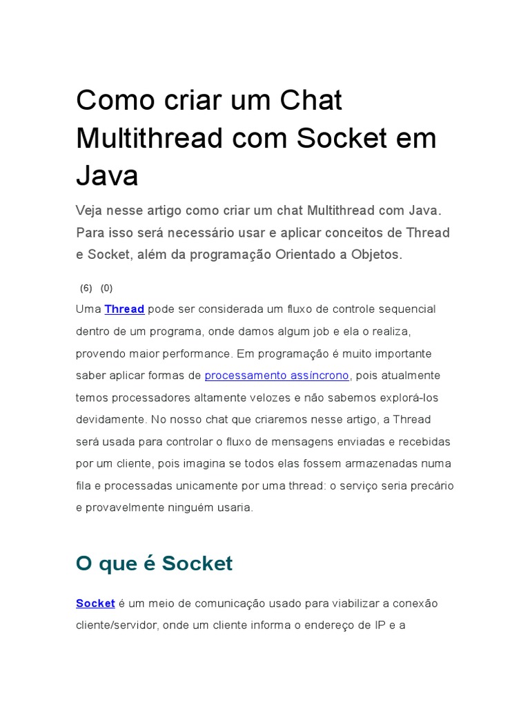 Como Criar Um Chat Multithread Com Socket em Java | Download grátis PDF | Thread (informática ...