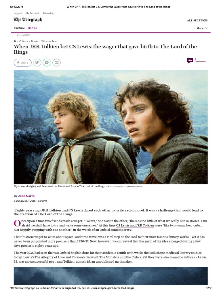 JRR Tolkien and CS Lewis Wager that Led to The Lord of the Rings | PDF ...