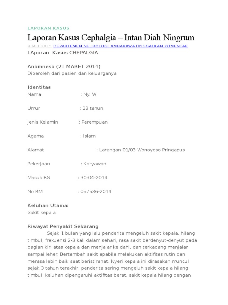 Laporan Kasus Cephalgia | PDF