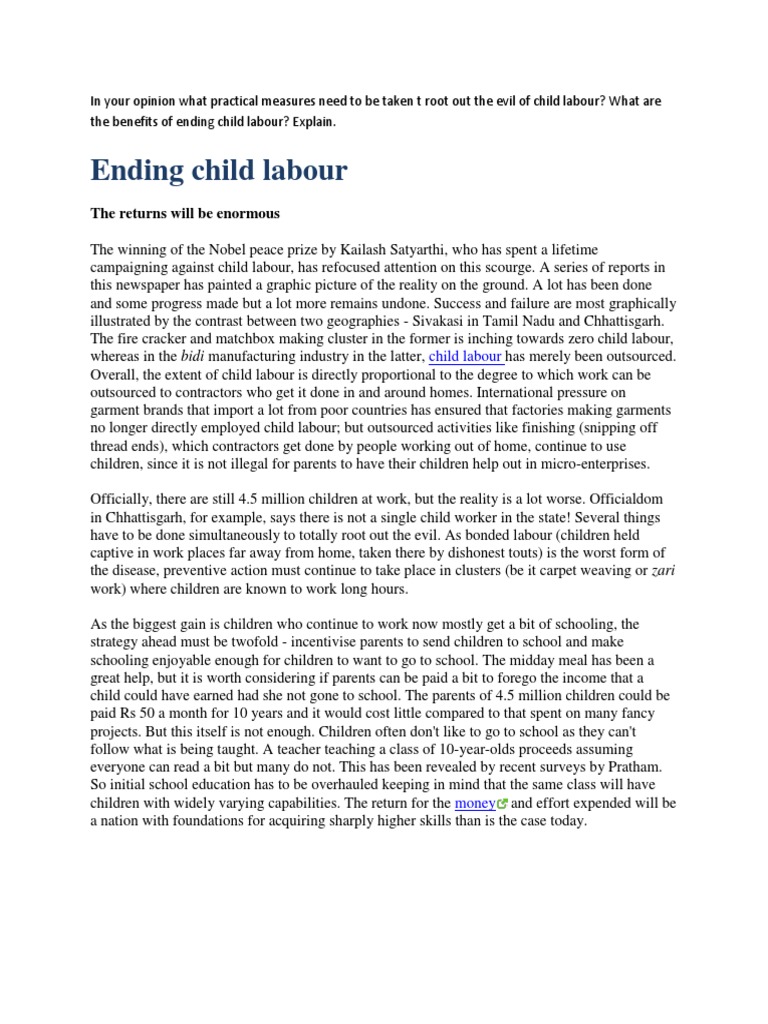 Ending Child Labour: The Returns Will Be Enormous | PDF | Child Labour ...
