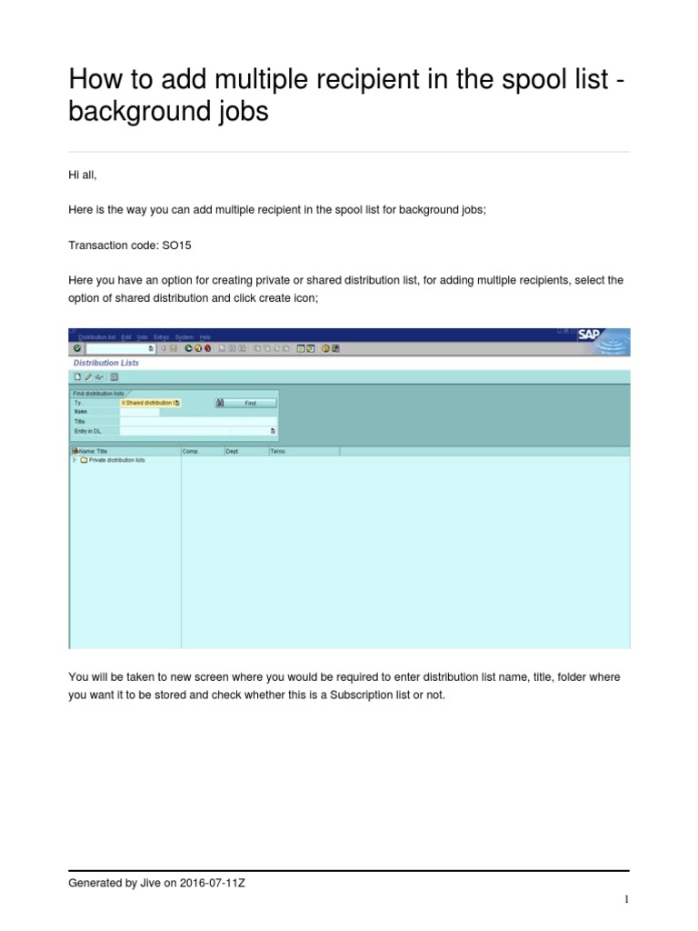 Add Multiple Recipients Spool List Background Jobs | PDF