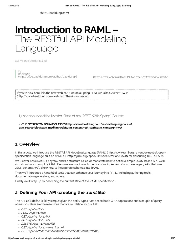 Intro To RAML - The RESTful API Modeling Language - Baeldung | PDF | Json | Application ...