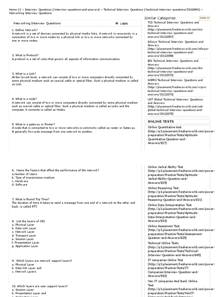 Networking Interview Questions Pdf Computer Network Error Detection And Correction 