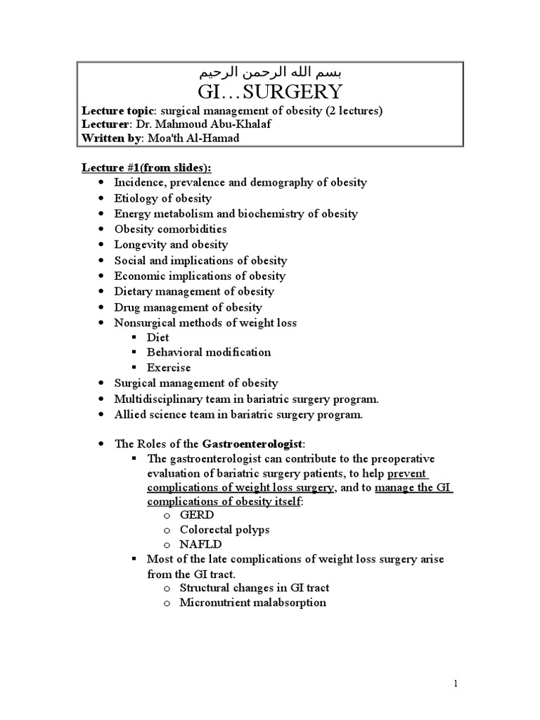 Surgical Management of Obesity | PDF | Bariatric Surgery | Management ...