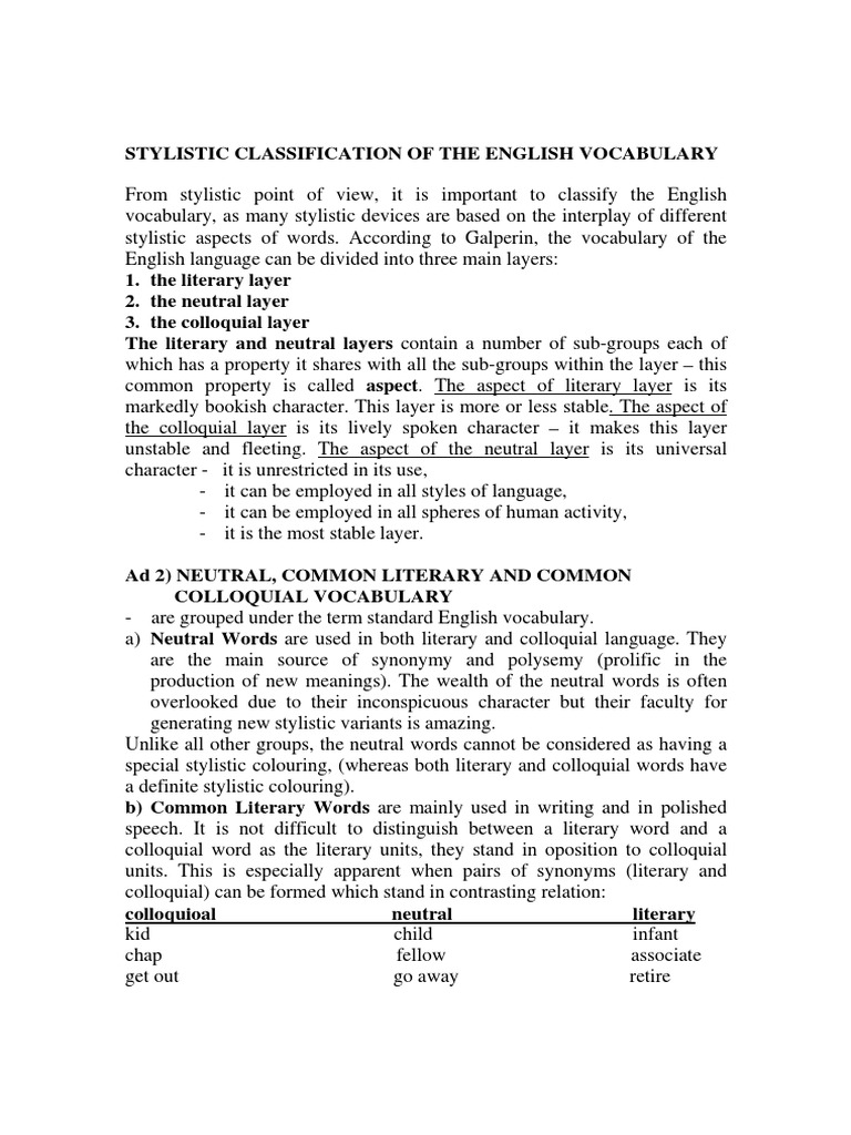 Stylistic Classification of The English Vocabulary PDF | PDF | English ...